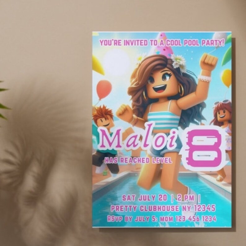 Roblox Pool Party Birthday Invitation, Roblox Themed Invite, Kids ...