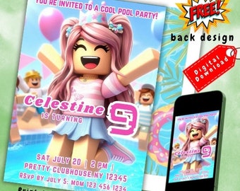 Roblox Pool Party Birthday Invitation, Roblox Themed Invite, Kids ...