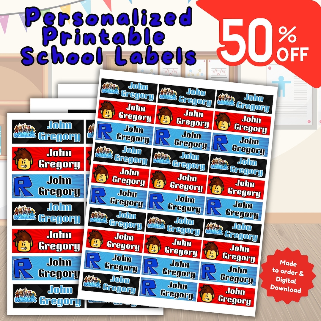 Personalized Printable School Labels, School Labels, Roblox Labels ...