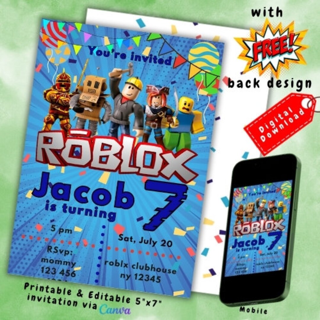 Roblox Invite, Game Birthday, Roblox Invitation, Roblox Boy Birthday ...