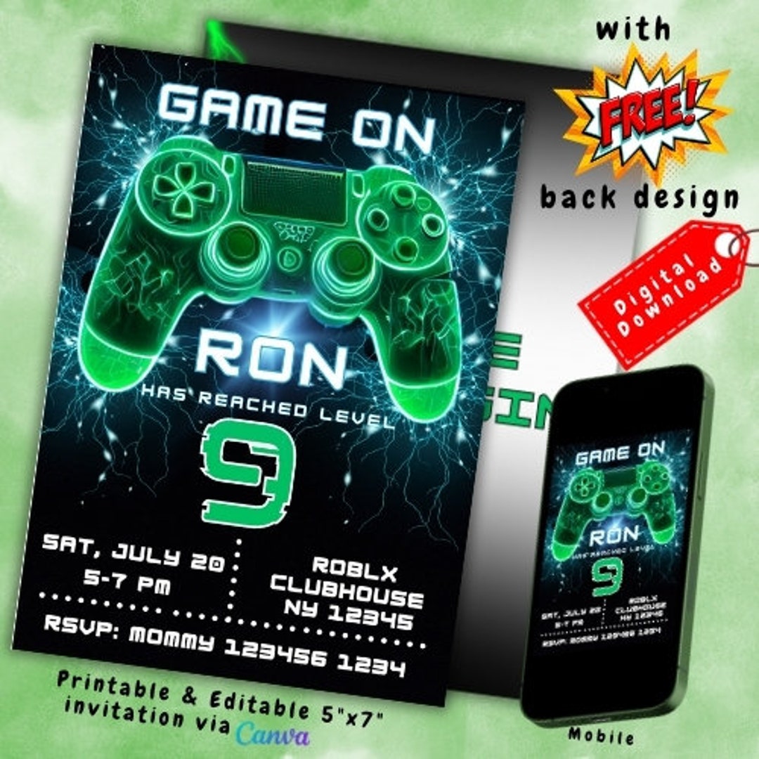 Game Party Invitation, Editable Printable Gamer Birthday Invite, Evite ...