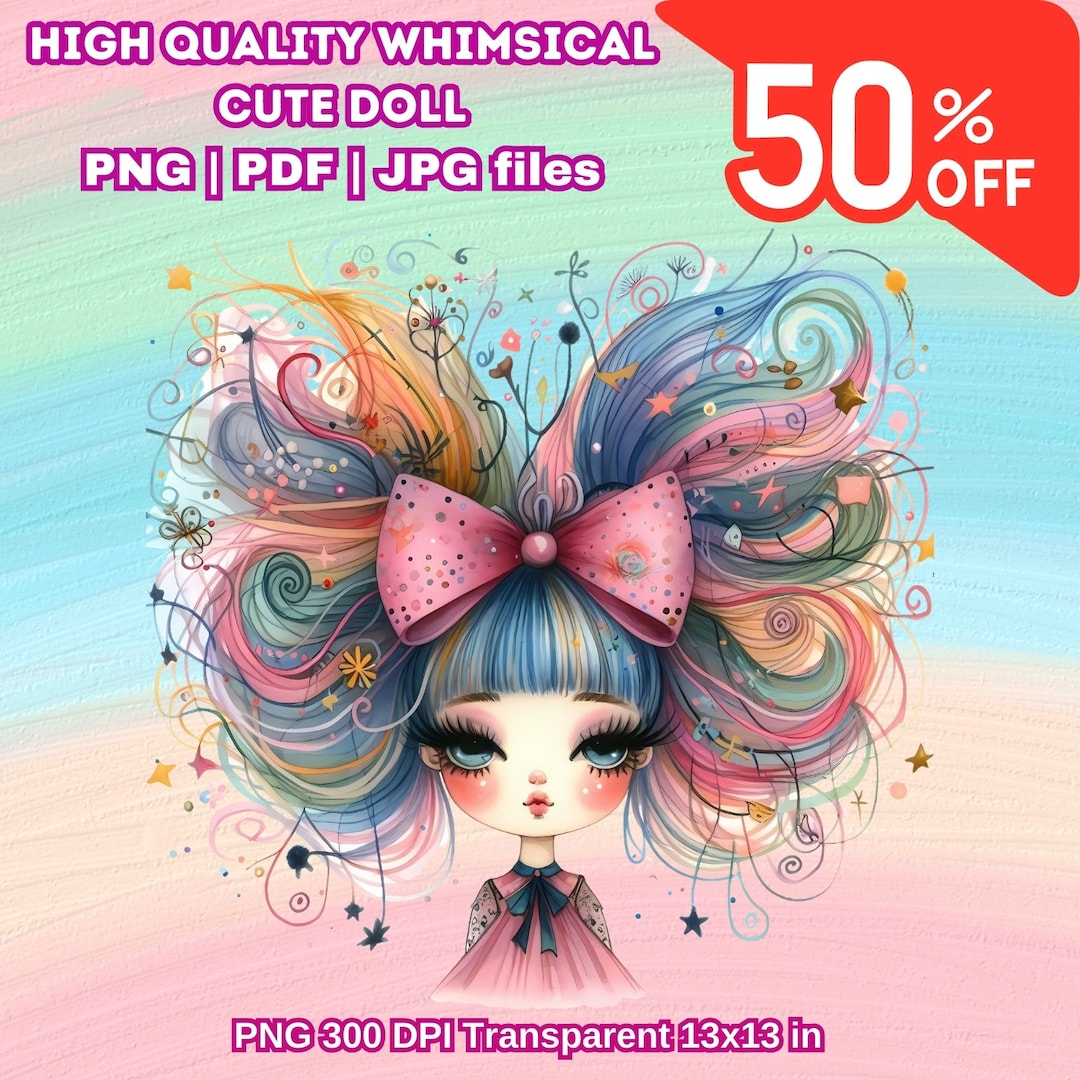 Whimsical PNG, Quirky Girl, Watercolor Clipart, Digital Instant ...