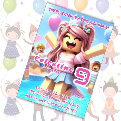 Roblox Girl Roblox Invitation Pool Party Inviteroblox Birthday ...