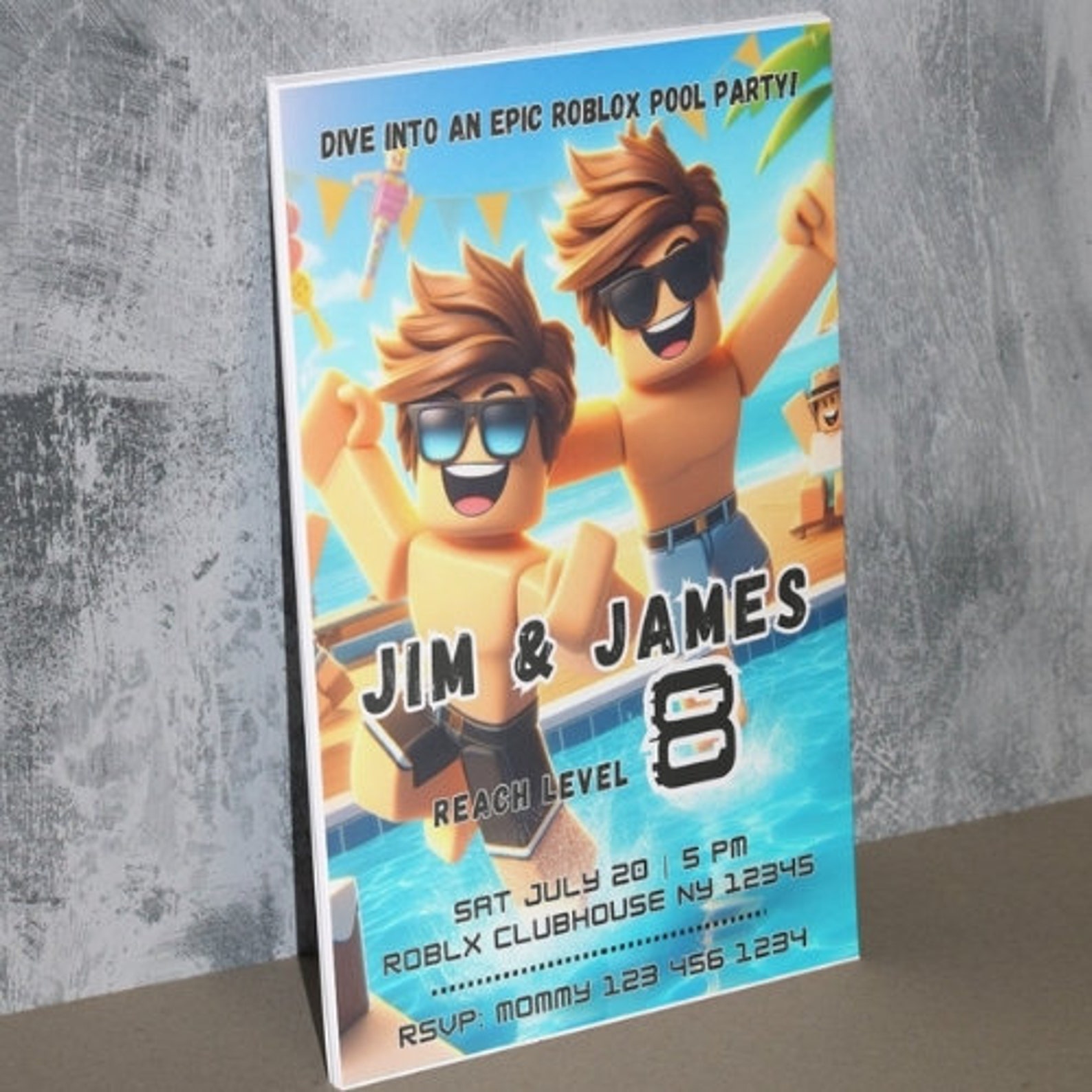 Roblox Boy Birthday Pool Party Invitation Roblox Themed Invite Kids ...