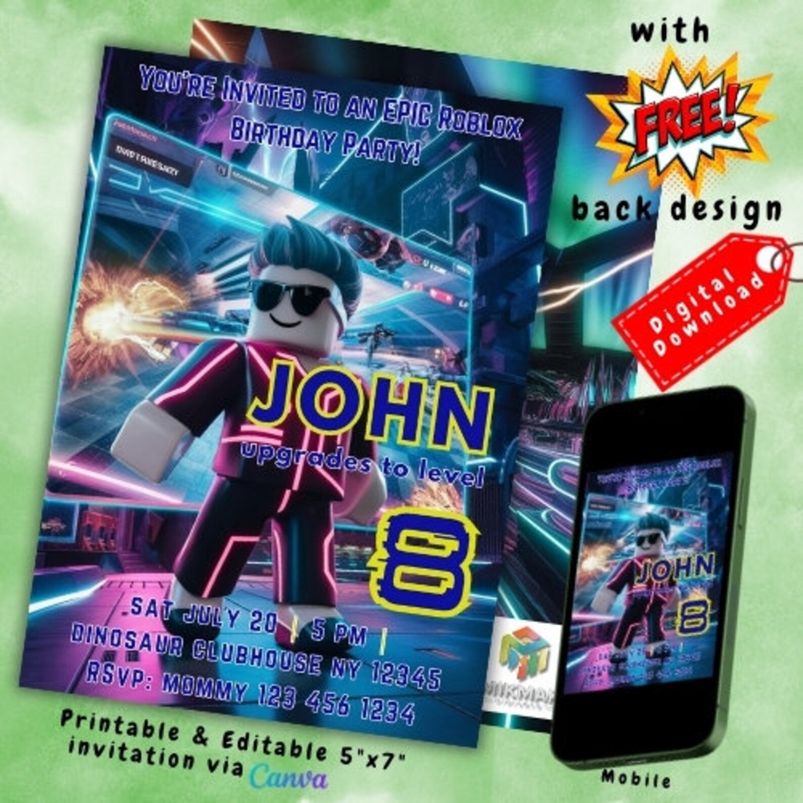 Roblox Invite, Game Birthday, Roblox Invitation, Roblox Boy Birthday ...