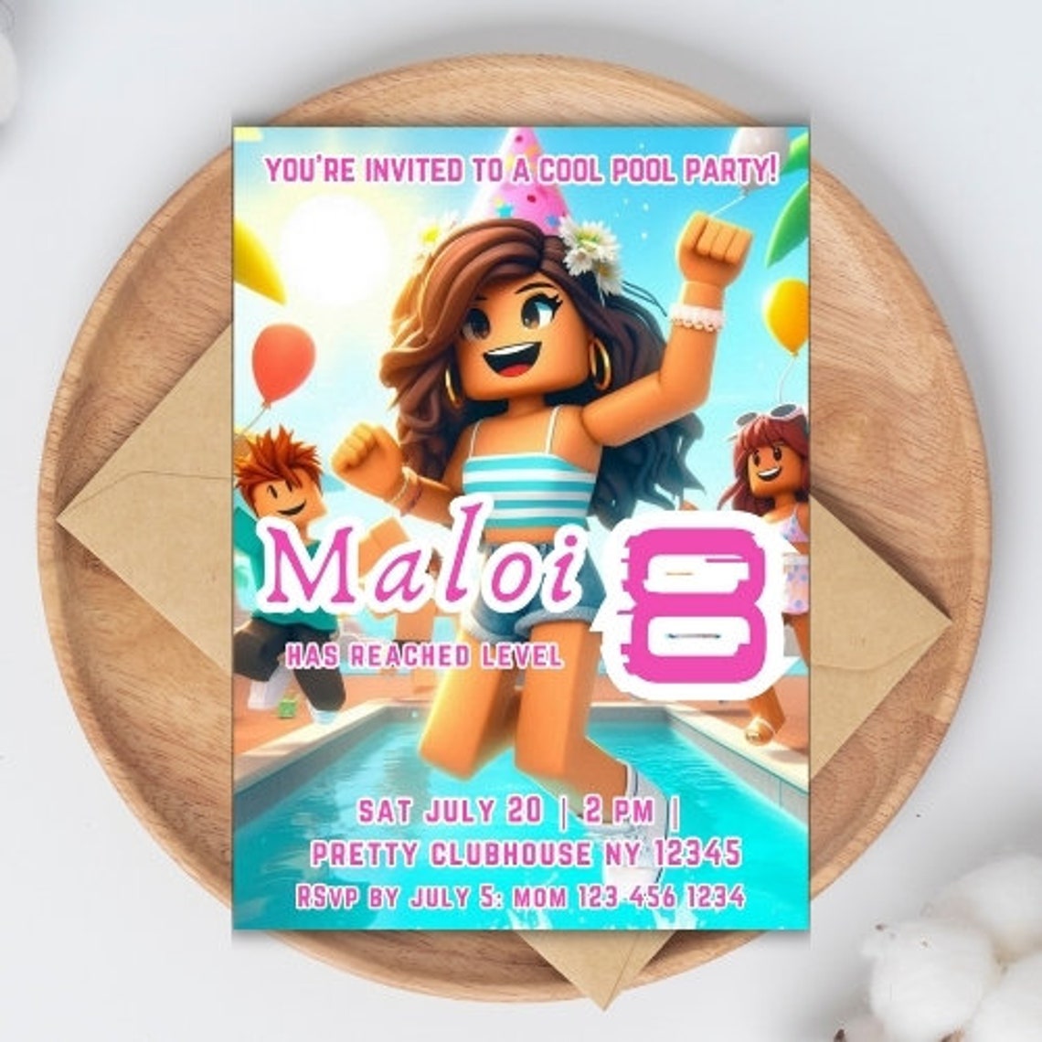 Roblox Pool Party Birthday Invitation, Roblox Themed Invite, Kids ...