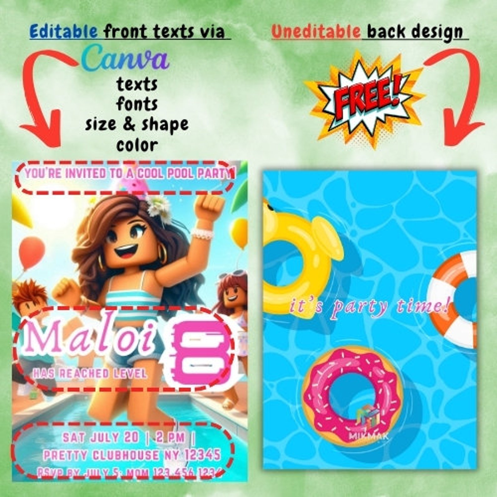 Roblox Pool Party Birthday Invitation, Gamer Party Invite, Pool Party ...