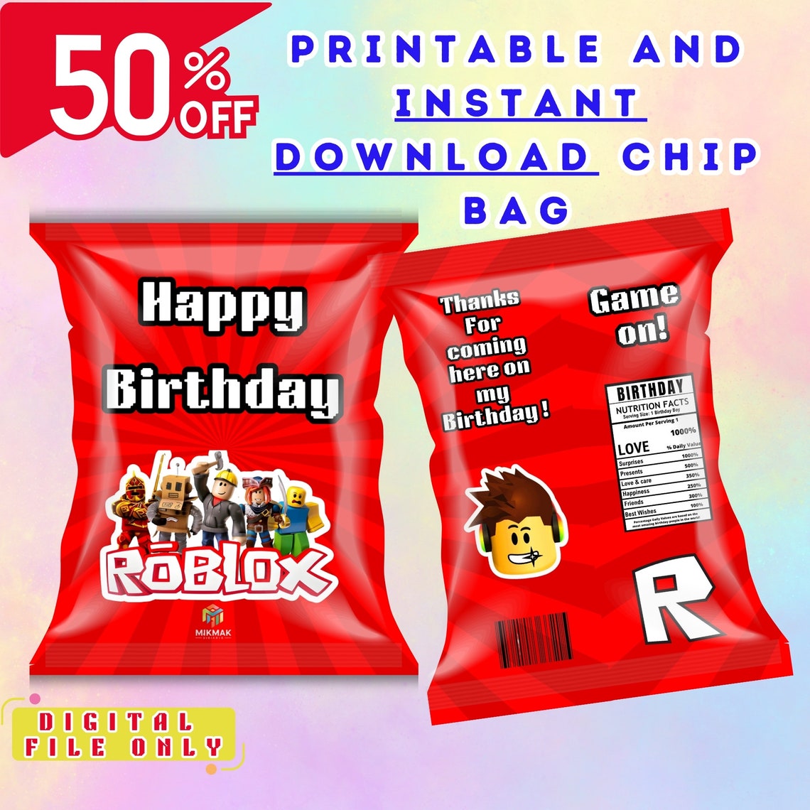 Roblox Chip Bag, Not Personalized, Instant Download, Roblox Party ...