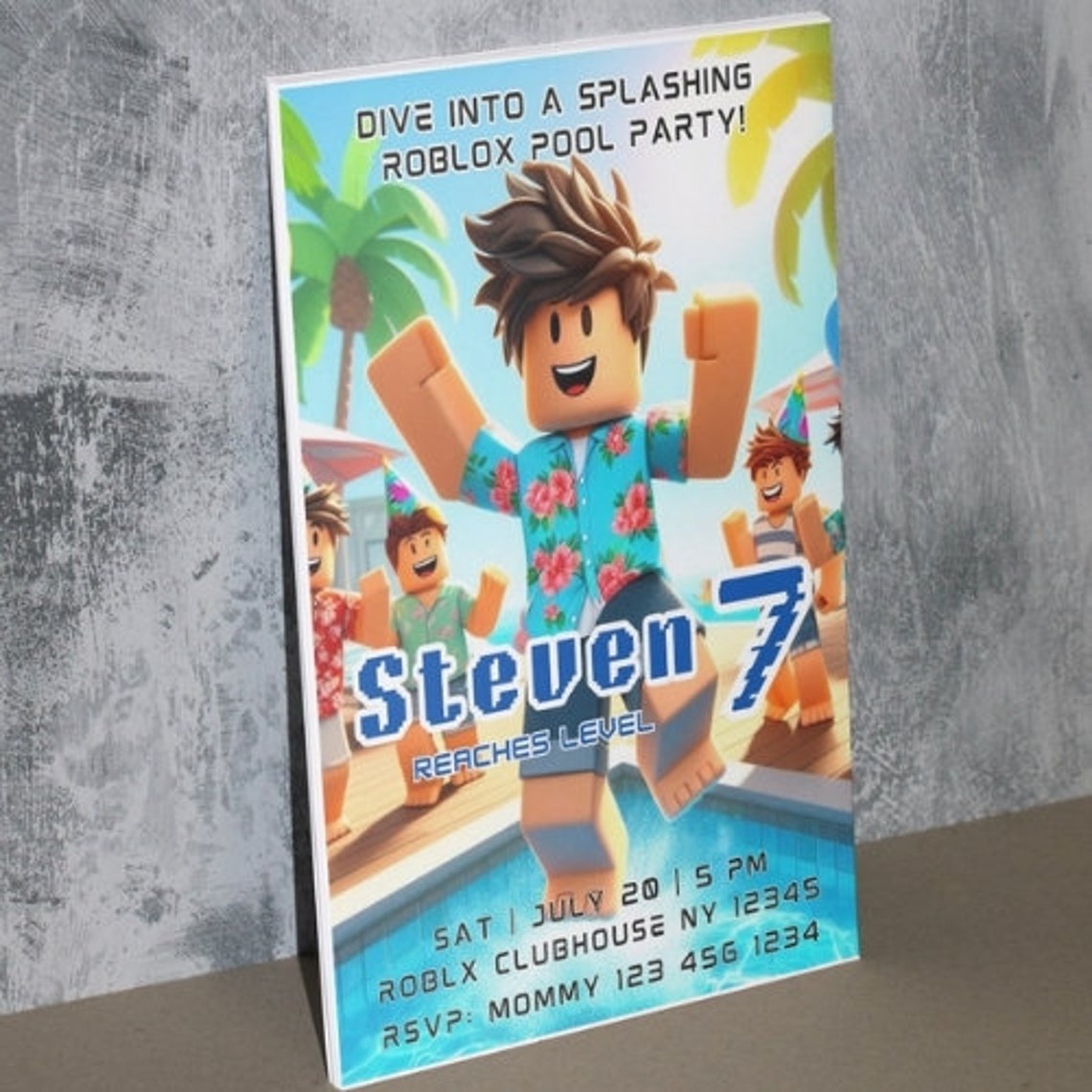 Roblox Pool Party Birthday Invitation Gamer Party Invite Roblox Boy ...