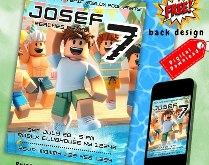 Roblox Pool Party Birthday Invitation, Gamer Theme (digital Download ...