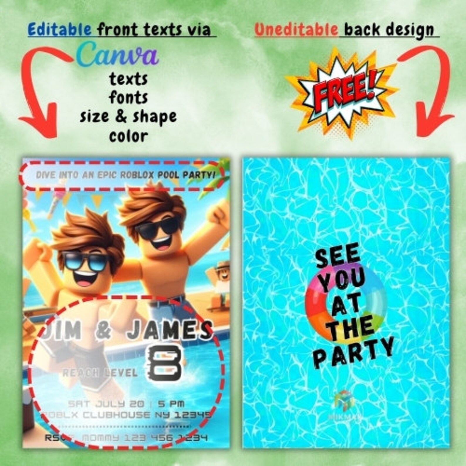 Roblox Pool Party Birthday Invitation Gamer Party Invite Roblox Boy ...