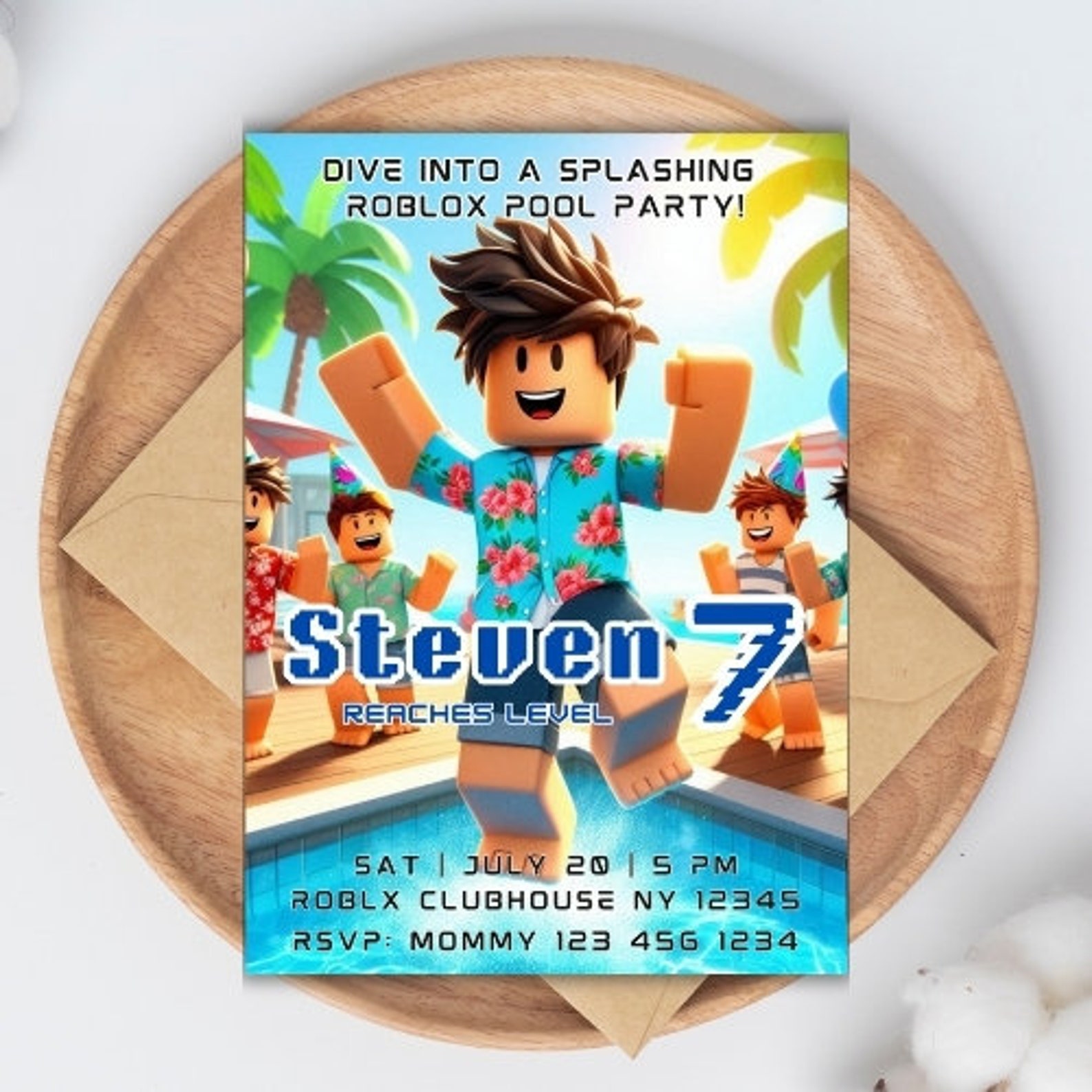 Roblox Pool Party Birthday Invitation Gamer Party Invite Roblox Boy ...