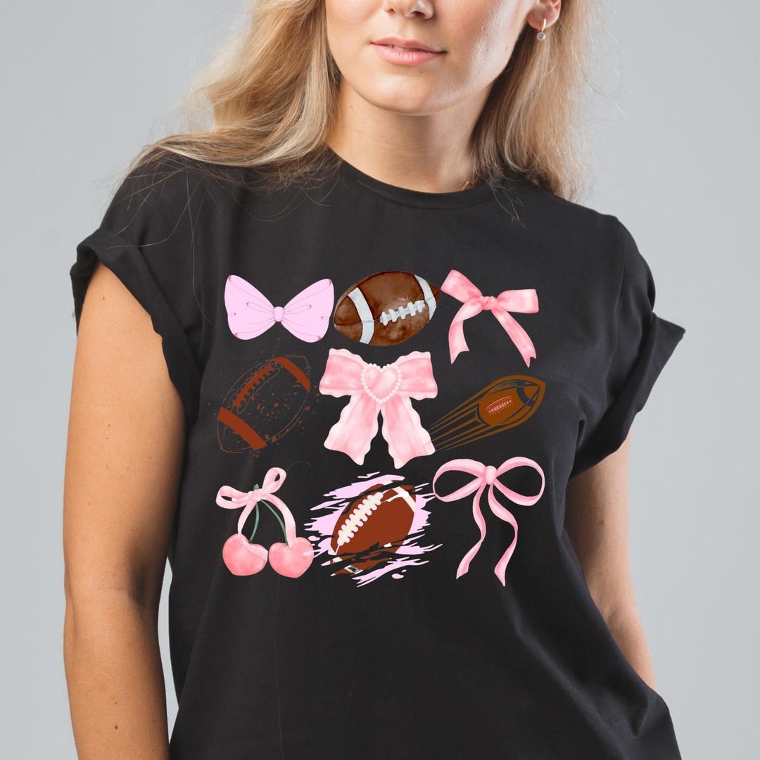 Football Mom Shirt: Pink Coquette Bow, Retro Floral Gameday Tee (PNG ...