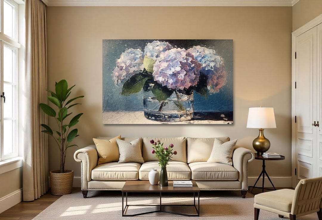 Monet Style Pastel Oil Painting Print,hydrangeas in Vintage Vase ...