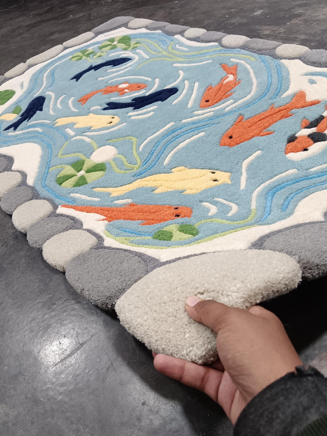 Koi Fish Pond Rug – Hand Tufted Rug,hand Made Area Rug | Nature ...