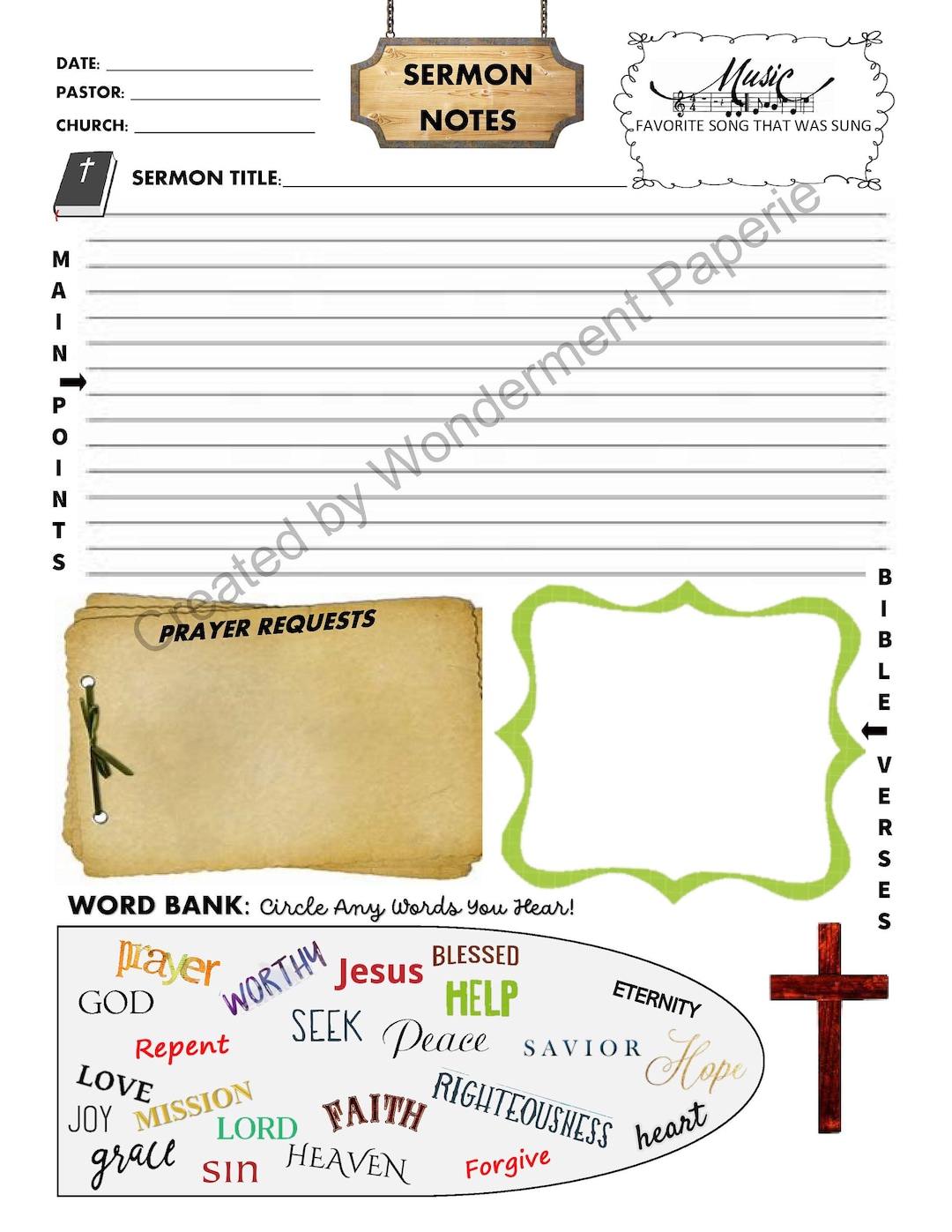 Sermon Notes Single Worksheet for Kids Printable - Etsy