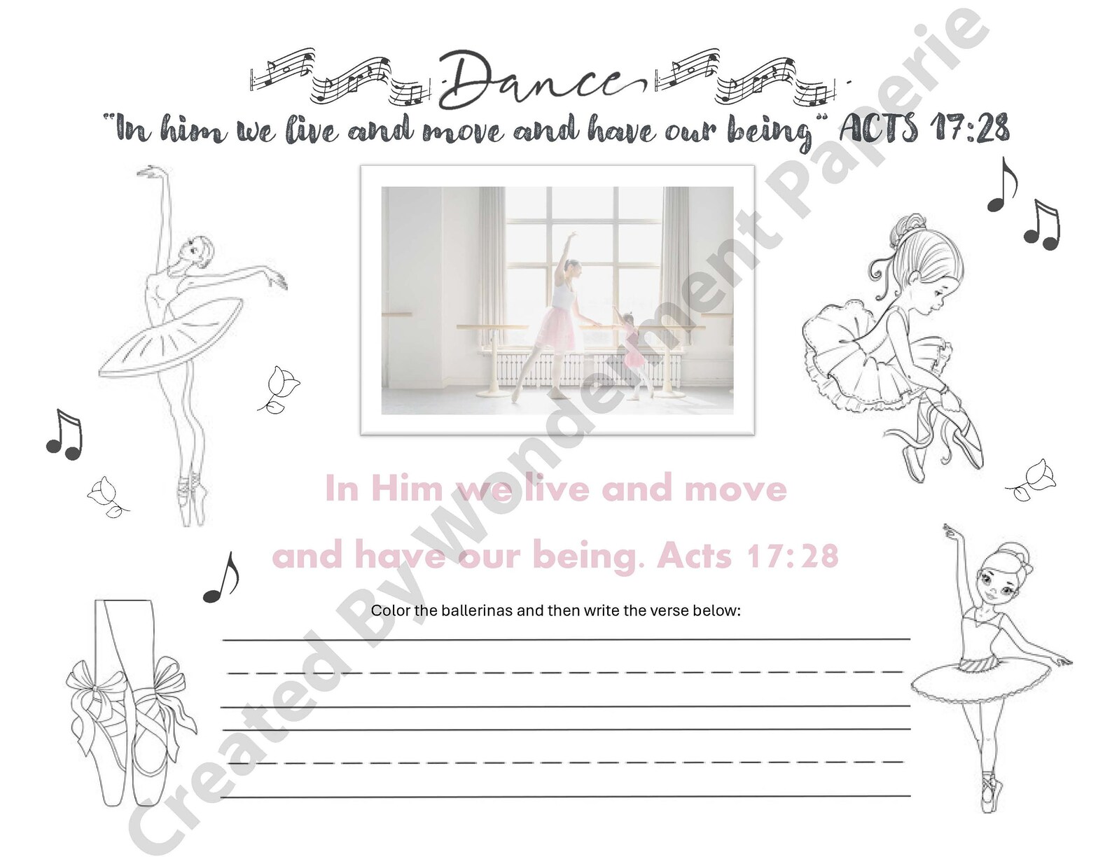 Ballet Dance Handwriting Practice Bible Verse Worksheet Printable - Etsy
