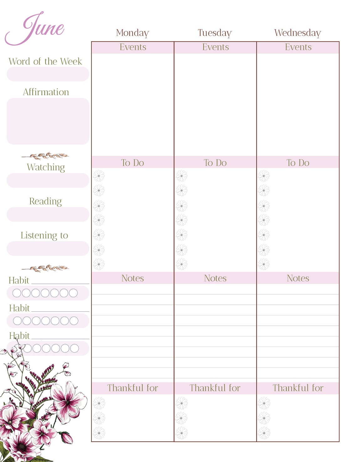 Undated Monthly & Weekly Planner Pages - Floral - Etsy