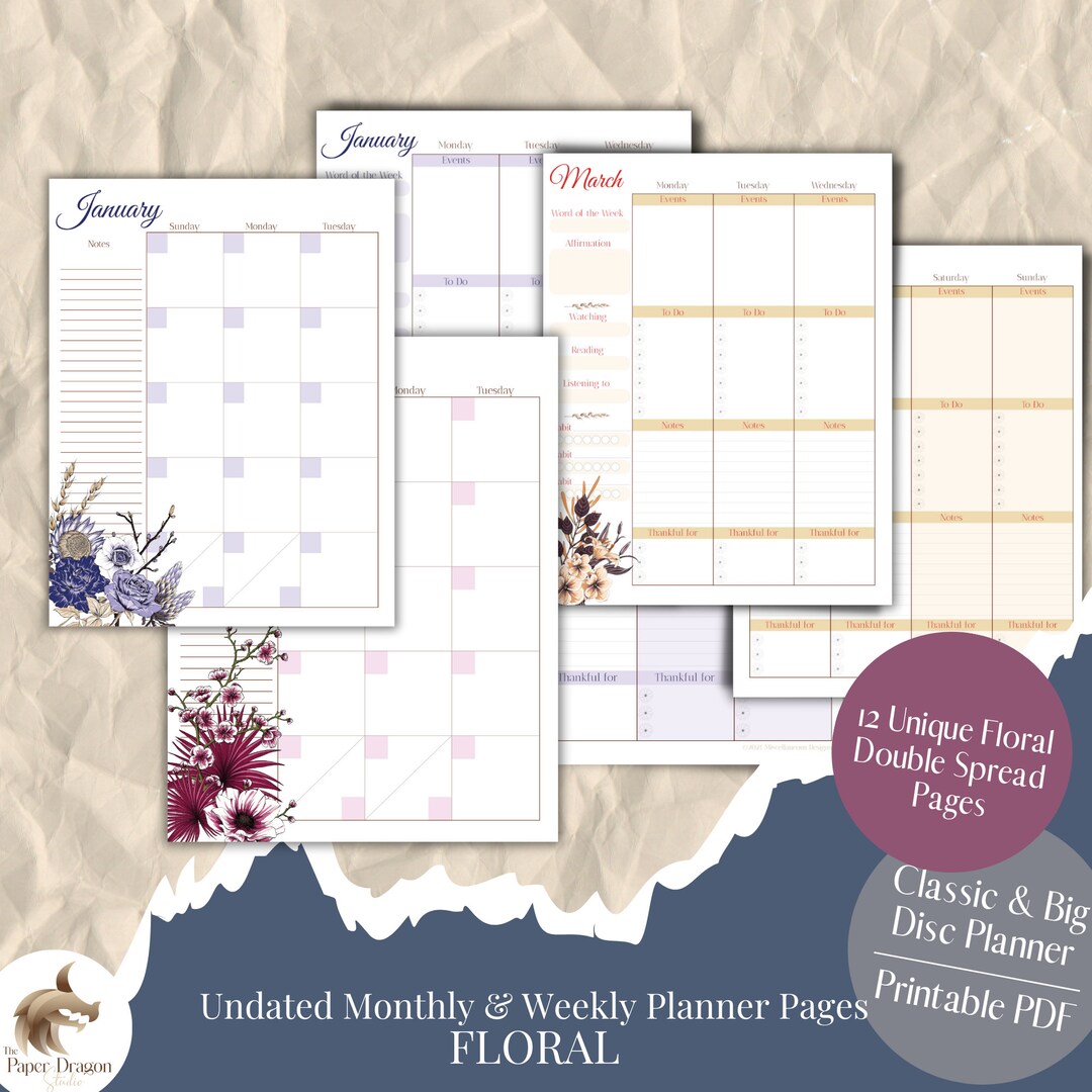 Undated Monthly & Weekly Planner Pages - Floral - Etsy