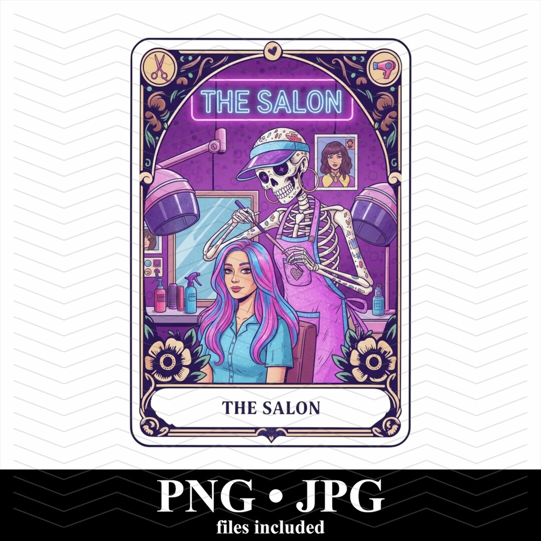 The Salon Tarot Card PNG JPG, Gothic Skeleton Nail Artist Digital ...