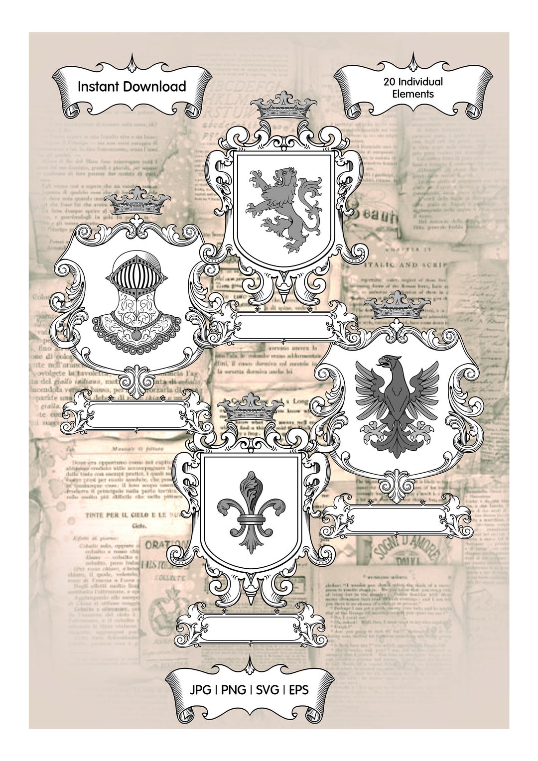 JPG PNG SVG Download Coat of Arms Crest Shield Heraldry Medieval ...
