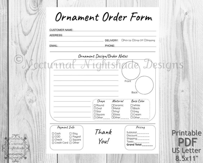 Ornament Order Form Custom Ornament Christmas Ornament Order Etsy