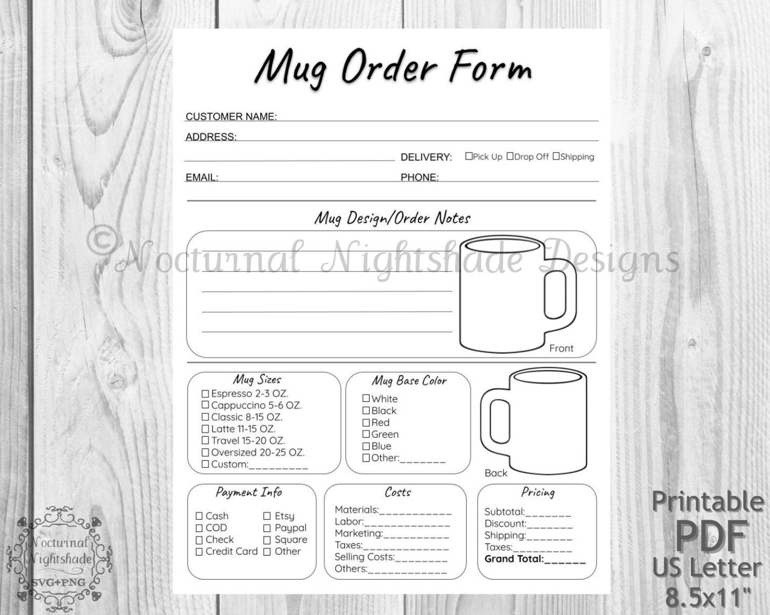 Order Form Bundle, Custom Order Forms, Shirt Order Form, Mug Order Form ...