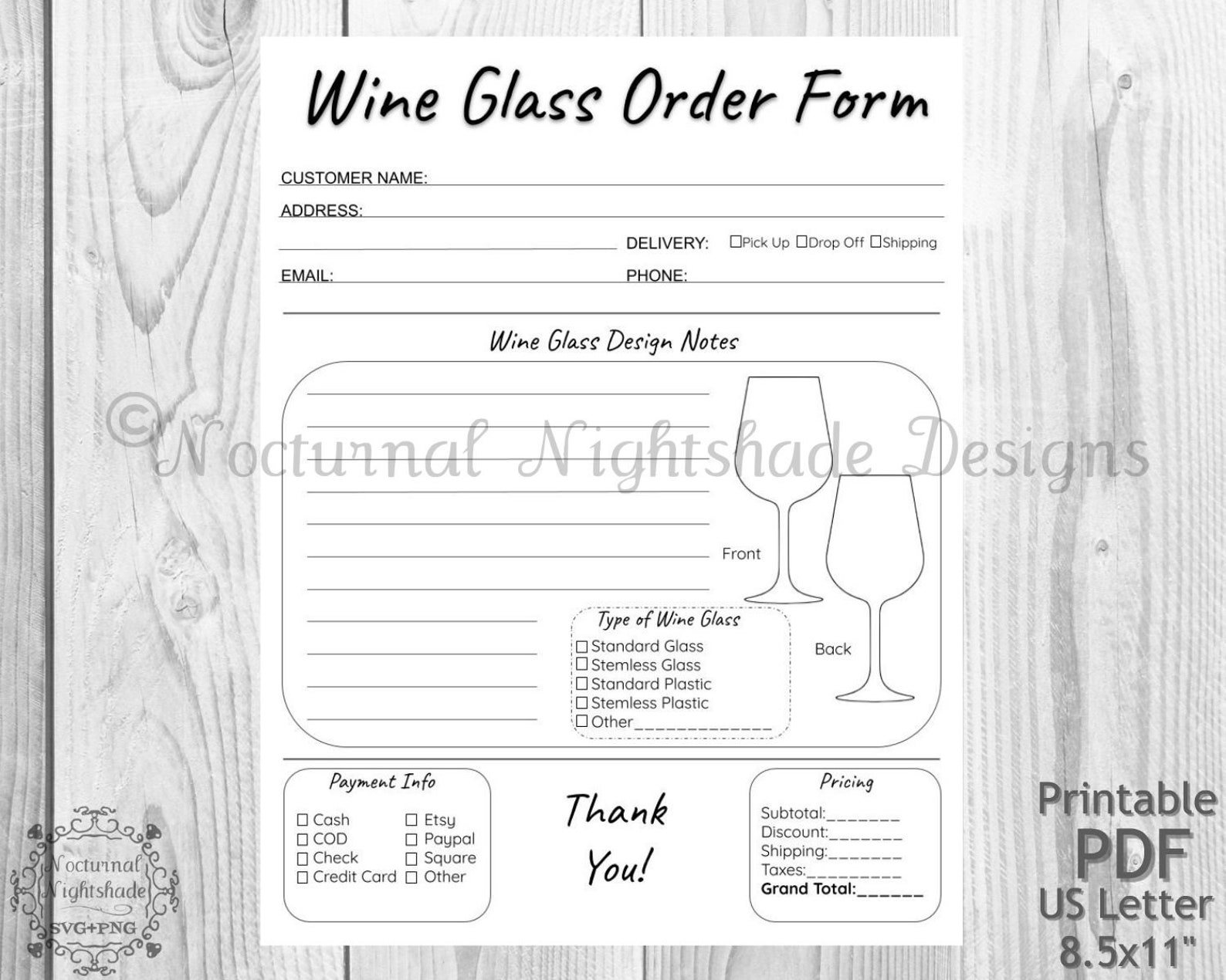 Wine Glass Order Form Custom Wine Glass Order Forms Order - Etsy