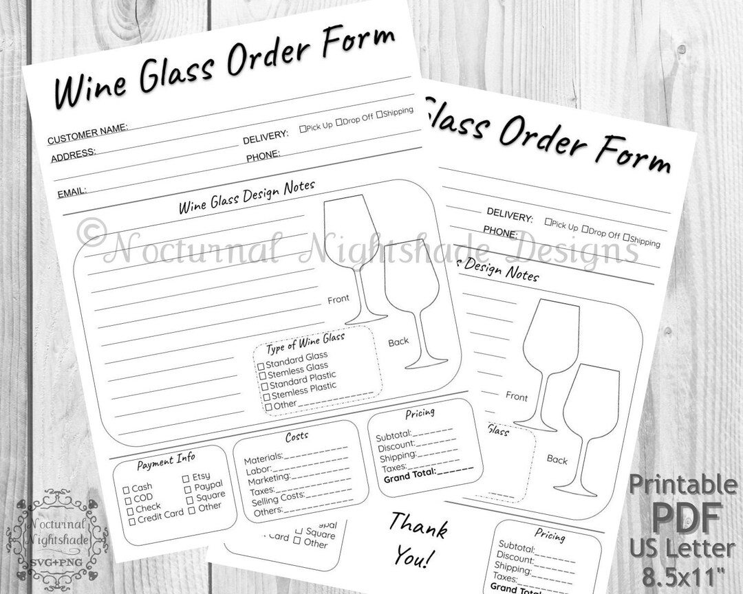 Wine Glass Order Form, Custom Wine Glass Order Forms, Order Form for ...