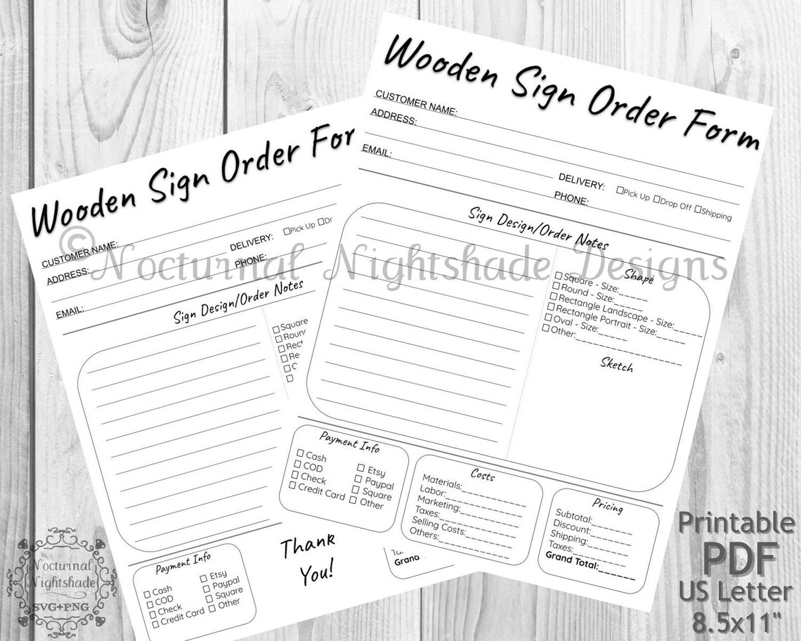 Wooden Sign Order Form Custom Sign Order Forms Order Form | Etsy