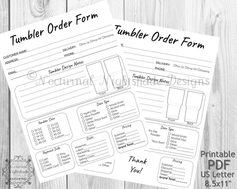 Tumbler Order Form Custom Tumbler Order Forms Order Form for | Etsy