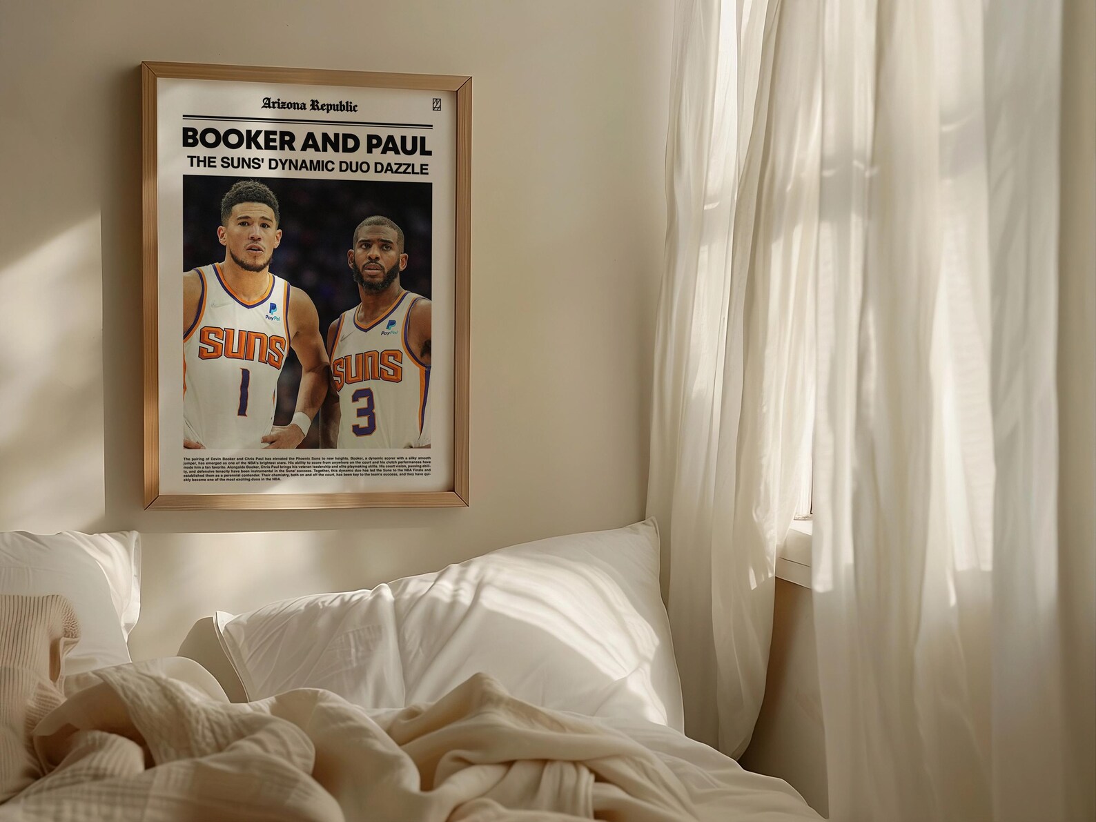 Phoenix Suns Booker & CP3 Art NBA Valley Basketball Newspaper Poster Desert Dynasty Wall Decor ...