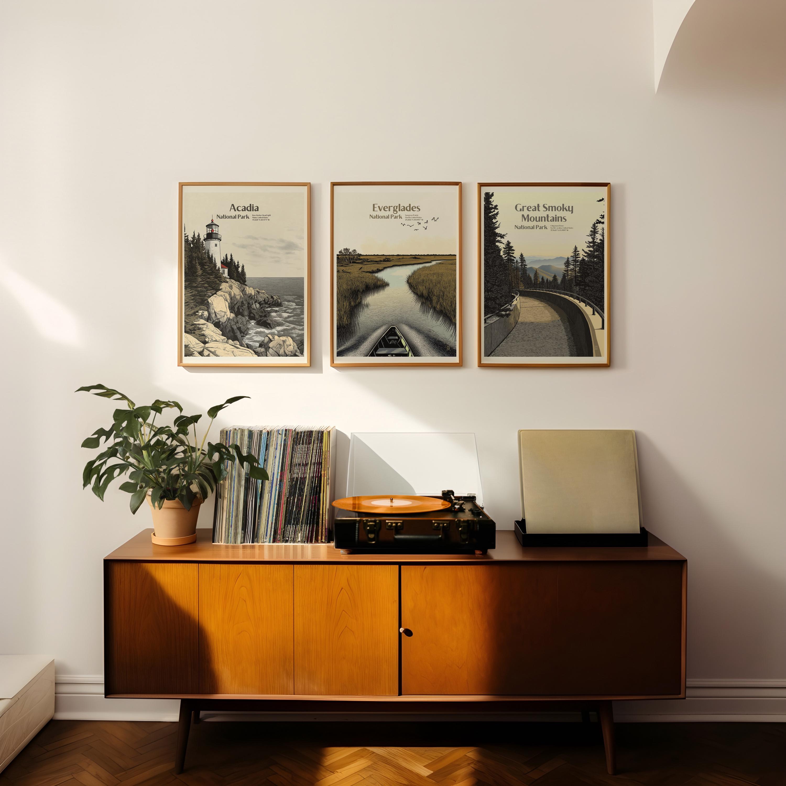 Acadia Bass Harbor Lighthouse Art Print | National Park Woodcut Poster ...