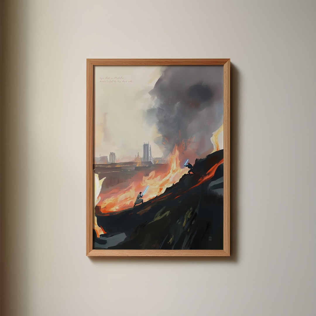 Star Wars Duel on Mustafar Art Print Anakin Vs Obi-wan Battle Scene Sci ...