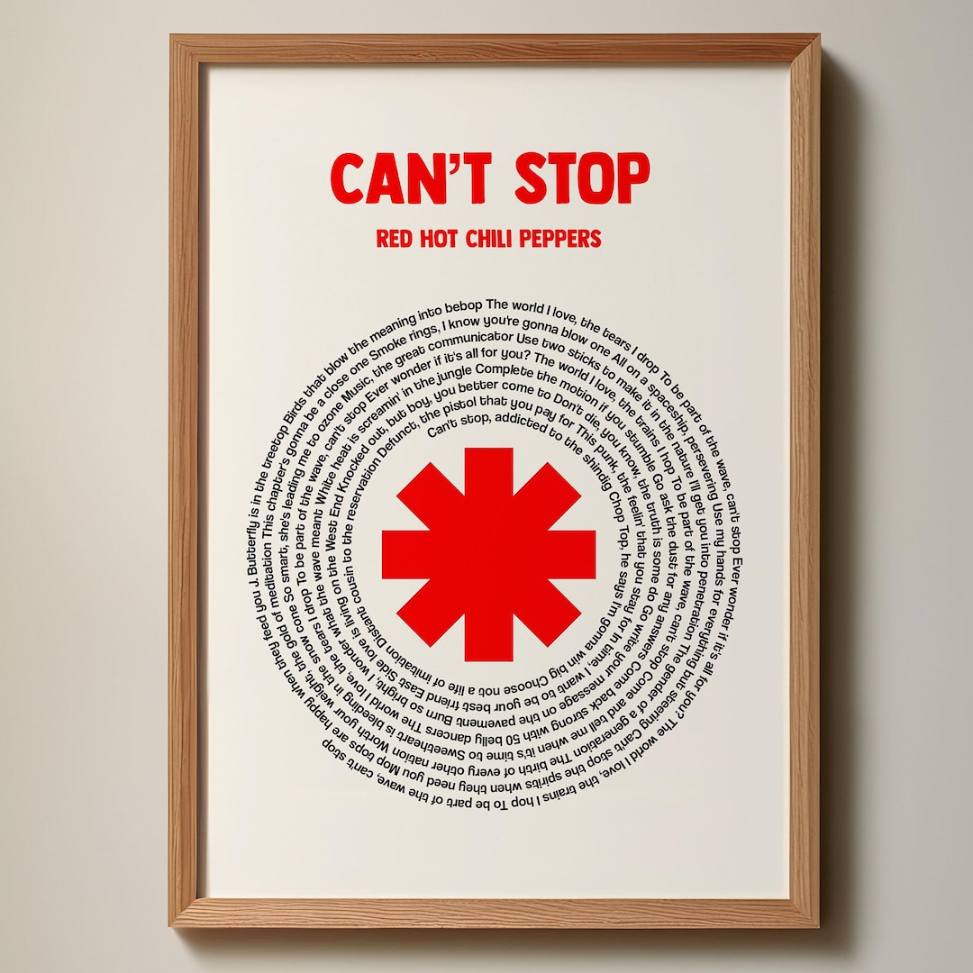 Red Hot Chili Peppers 1983 Lyric Poster RHCP Cant's Stop Chili Peppers ...