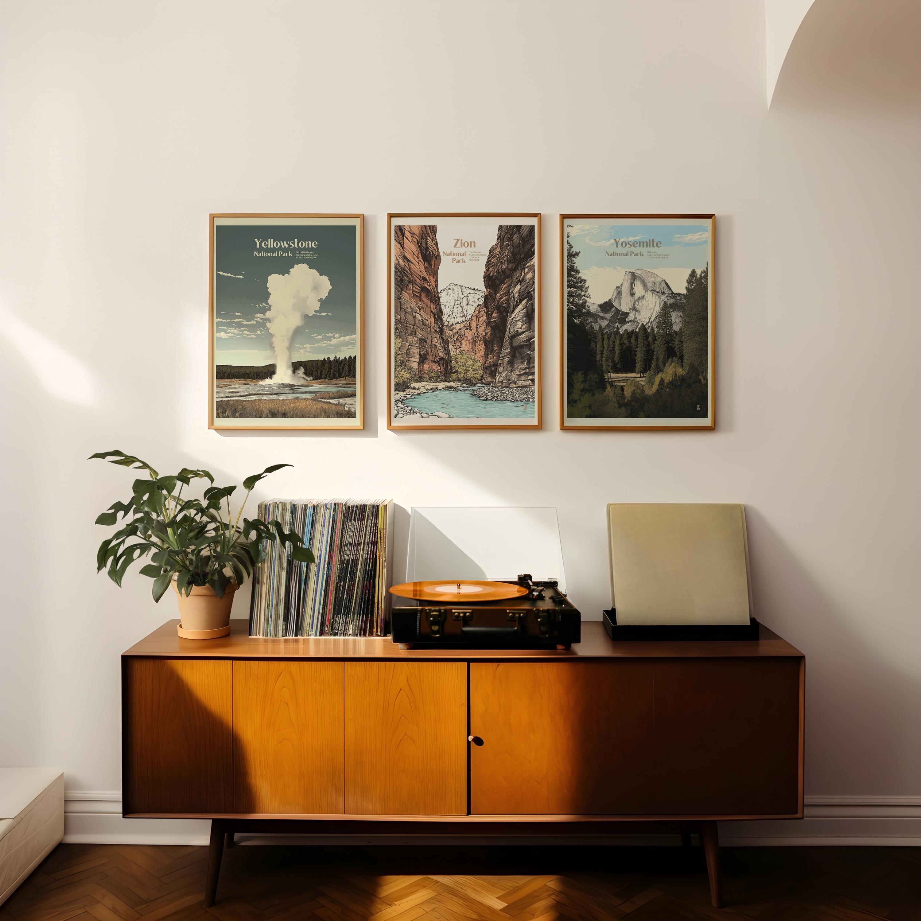 Yellowstone Old Faithful Geyser Art Print | National Park Woodcut ...