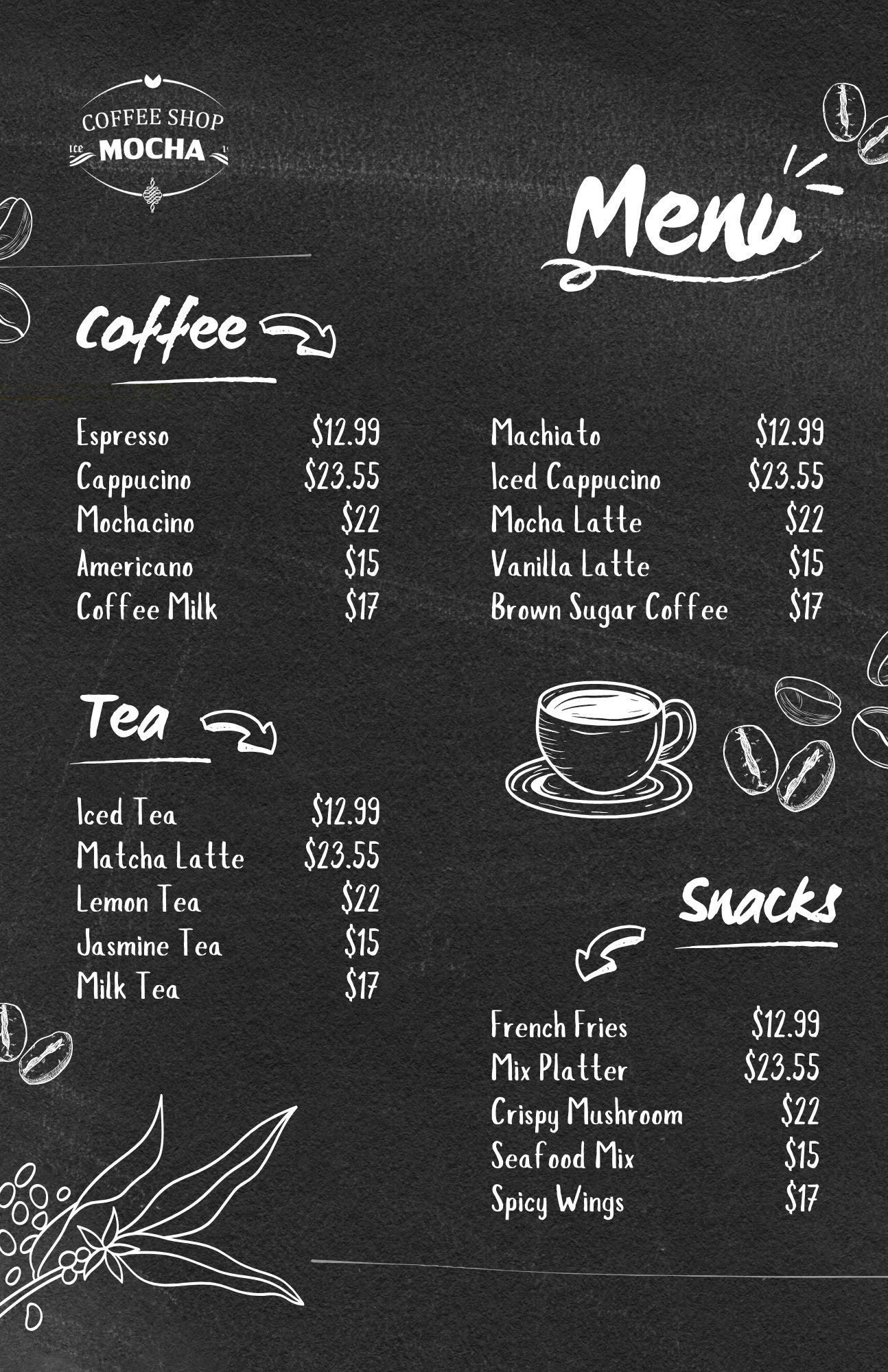 Coffee Shop Menu, Restaurant Menu, and Fast Food Restaurant Menu With a ...