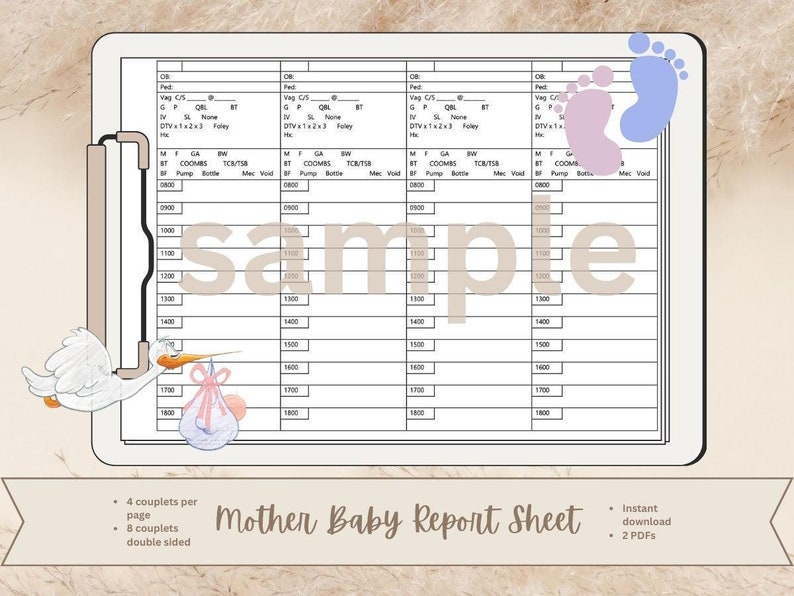 Mother Baby Nurse Report Sheet With Time Table (digital Download PDF ...