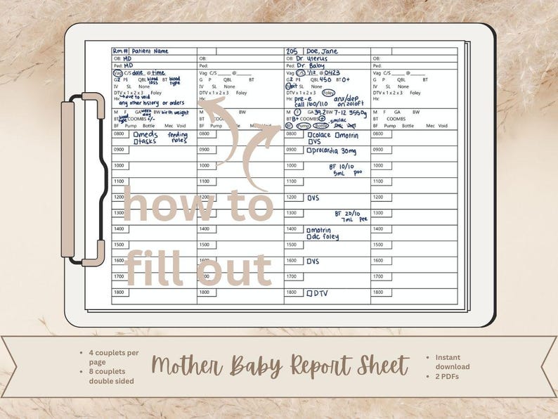Mother Baby Nurse Report Sheet With Time Table (digital Download PDF ...