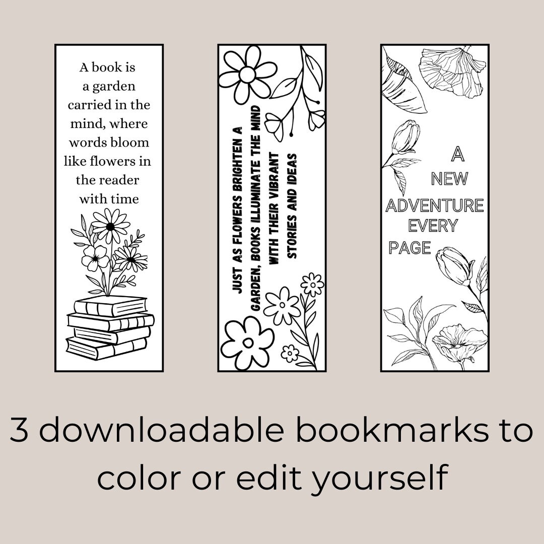 Digital Download Coloring Bookmark Set Printable Bookmarks for Kids and ...