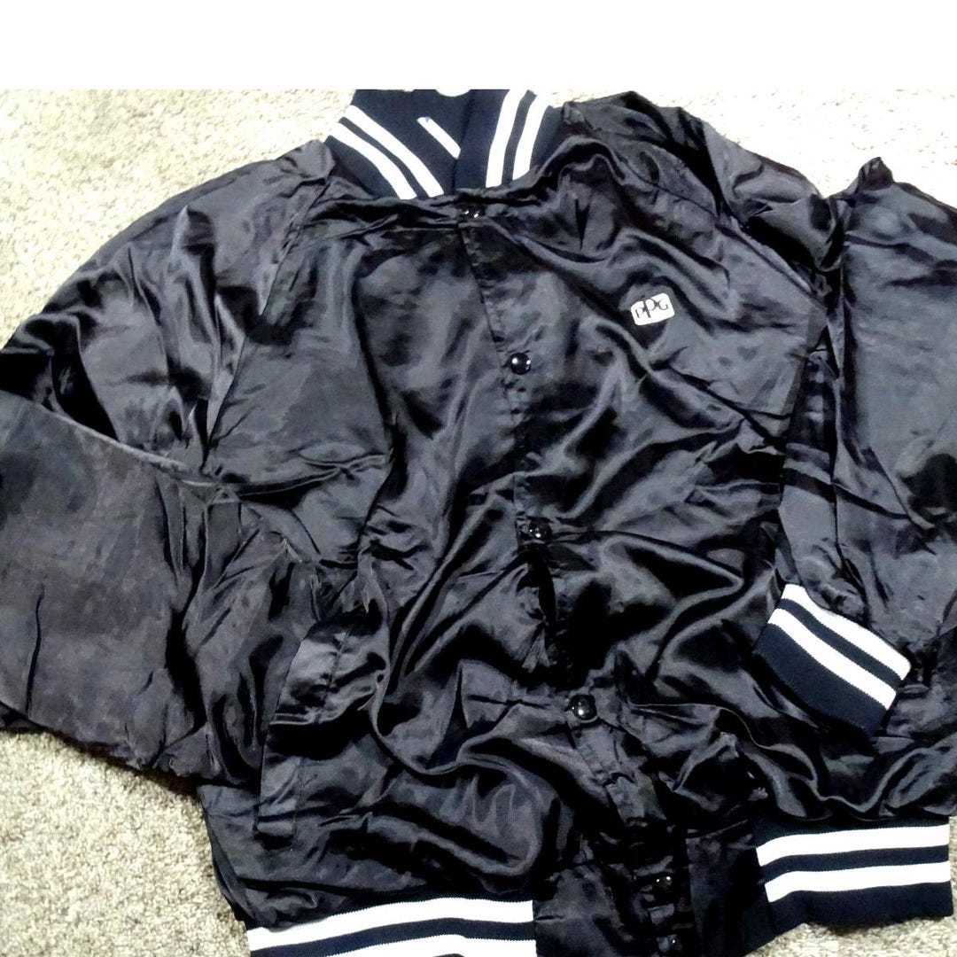 Vintage Westark Black Satin PPG Logo Bomber Varsity Jacket Size Large ...