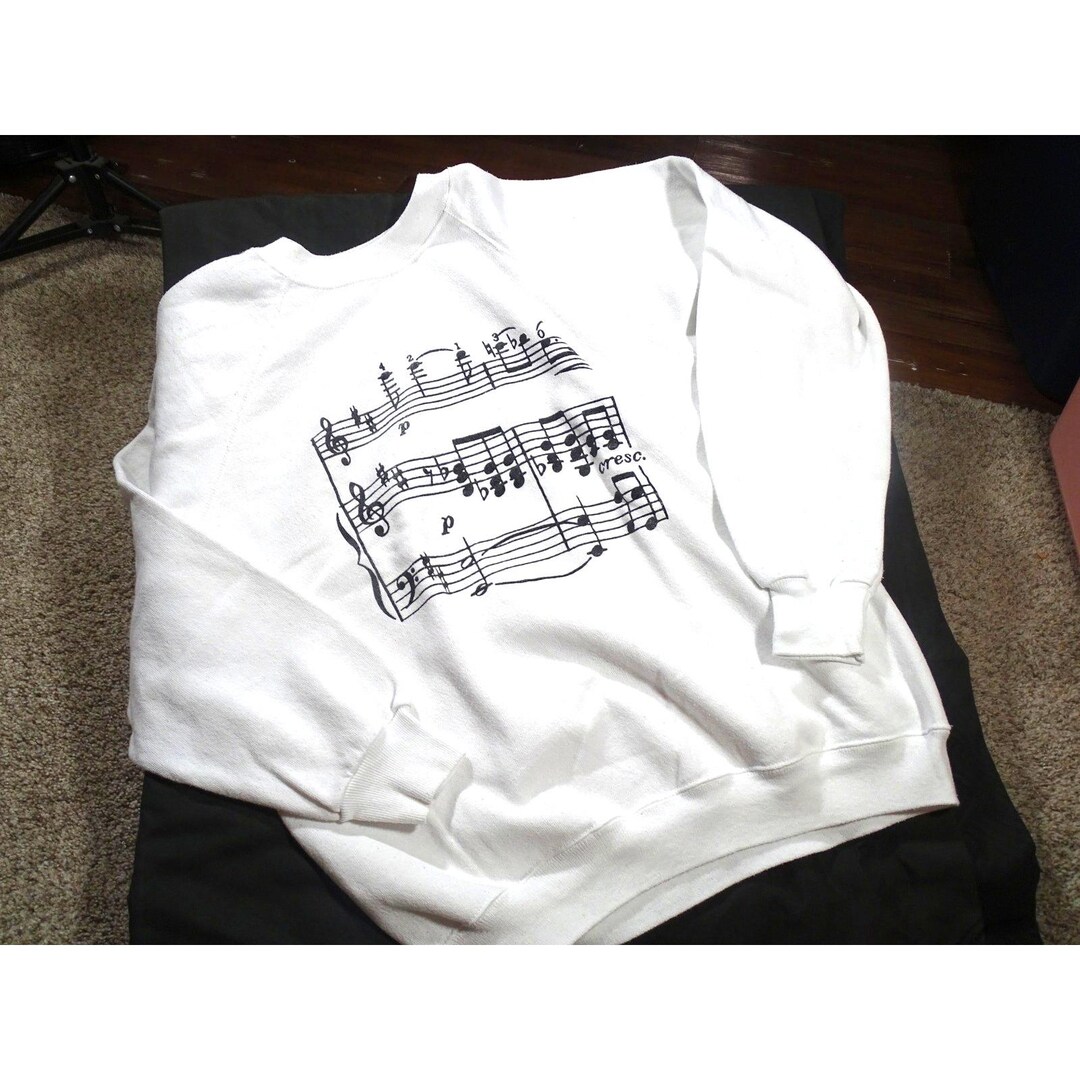 Vintage 80s Hanes Large Music Notes Cresc. Crewneck Sweatshirt White ...