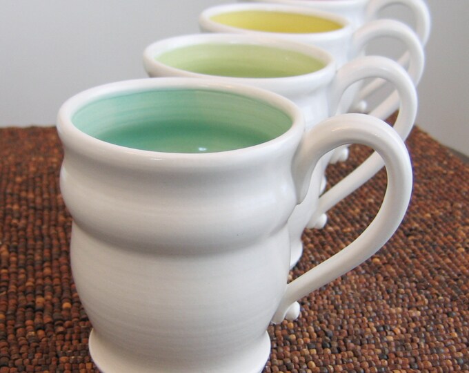 Pottery Mugs in Spring Colors - Set of Four Large Stoneware Coffee Mugs ...