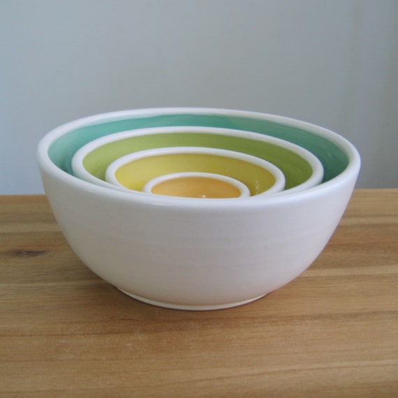 Mismatched Pottery Nesting Bowls Set of Ceramic Serving Bowls | Etsy