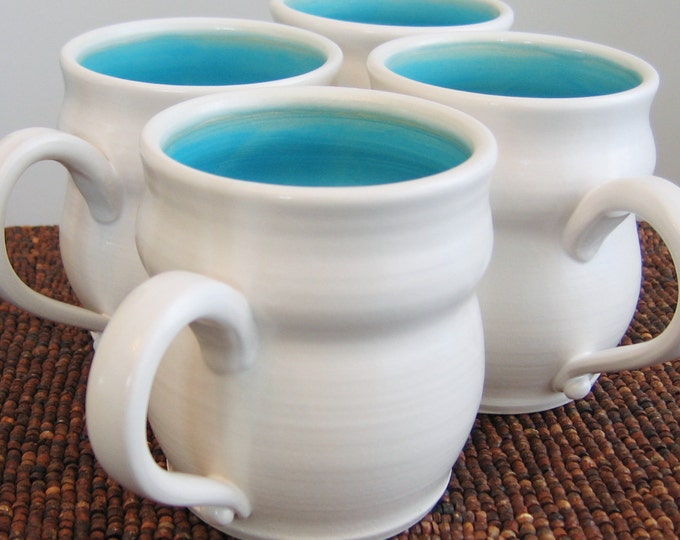Turquoise Blue Pottery Mugs Set of 4 Large Stoneware Coffee - Etsy