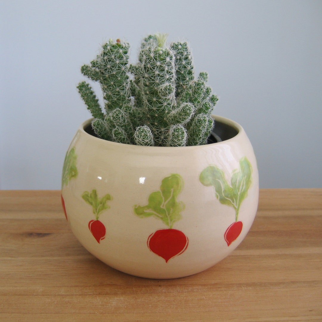 Radish Planter, Happy Pottery Sphere Plant Pot, Ceramic Stoneware ...