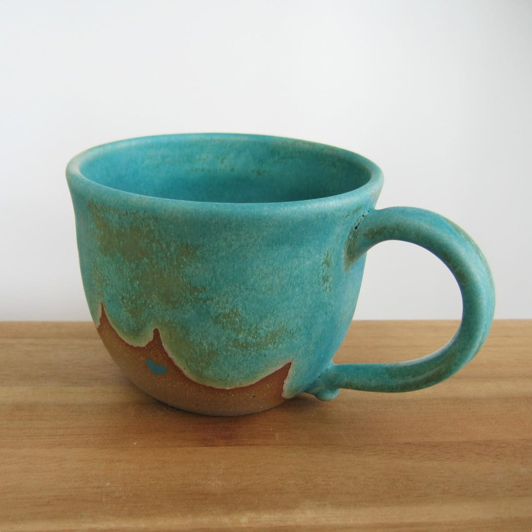 Rustic Turquoise Blue Heart Pottery Coffee Mug, Large Stoneware Cup 16 ...