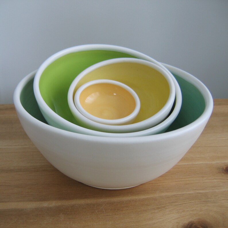 Mismatched Pottery Nesting Bowls Set of Stacking Ceramic - Etsy