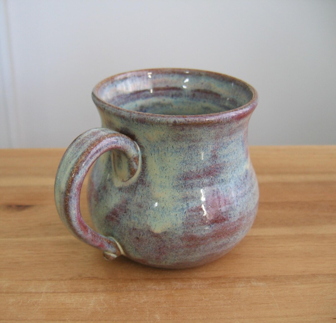Pot Belly Pottery Coffee Mug in Lime Cream and Raspberry, Large Fat ...