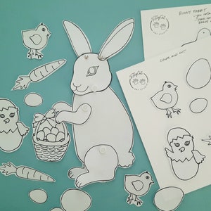 Bunny Rabbit Paper Doll Printable, You Cut and Color, Articulated Paper ...